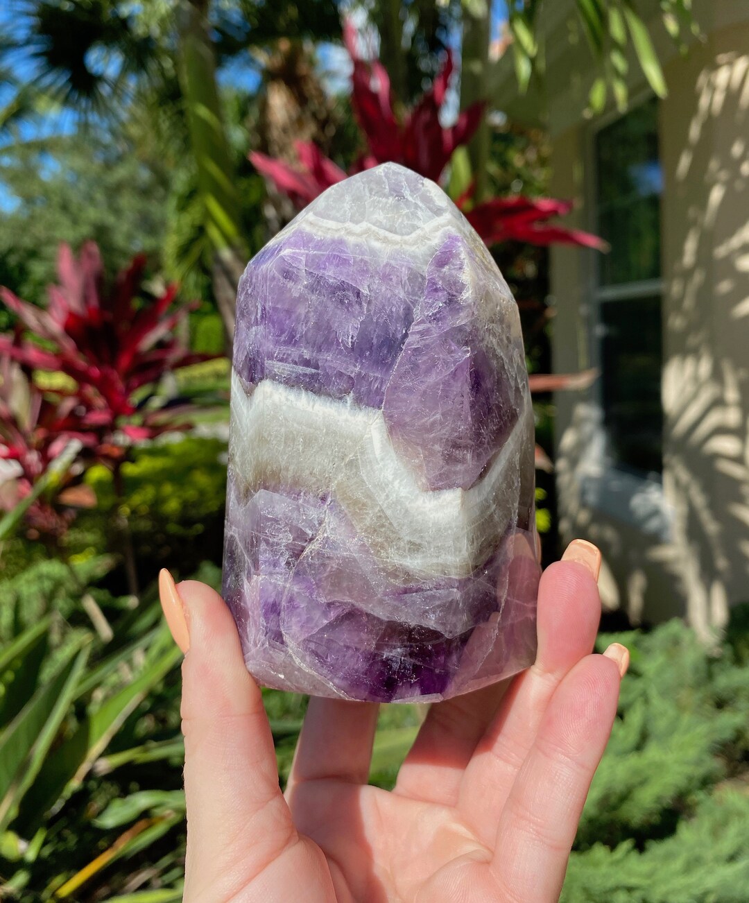 4.5" All Natural Polished High Grade Chevron Amethyst Crystal Point ...