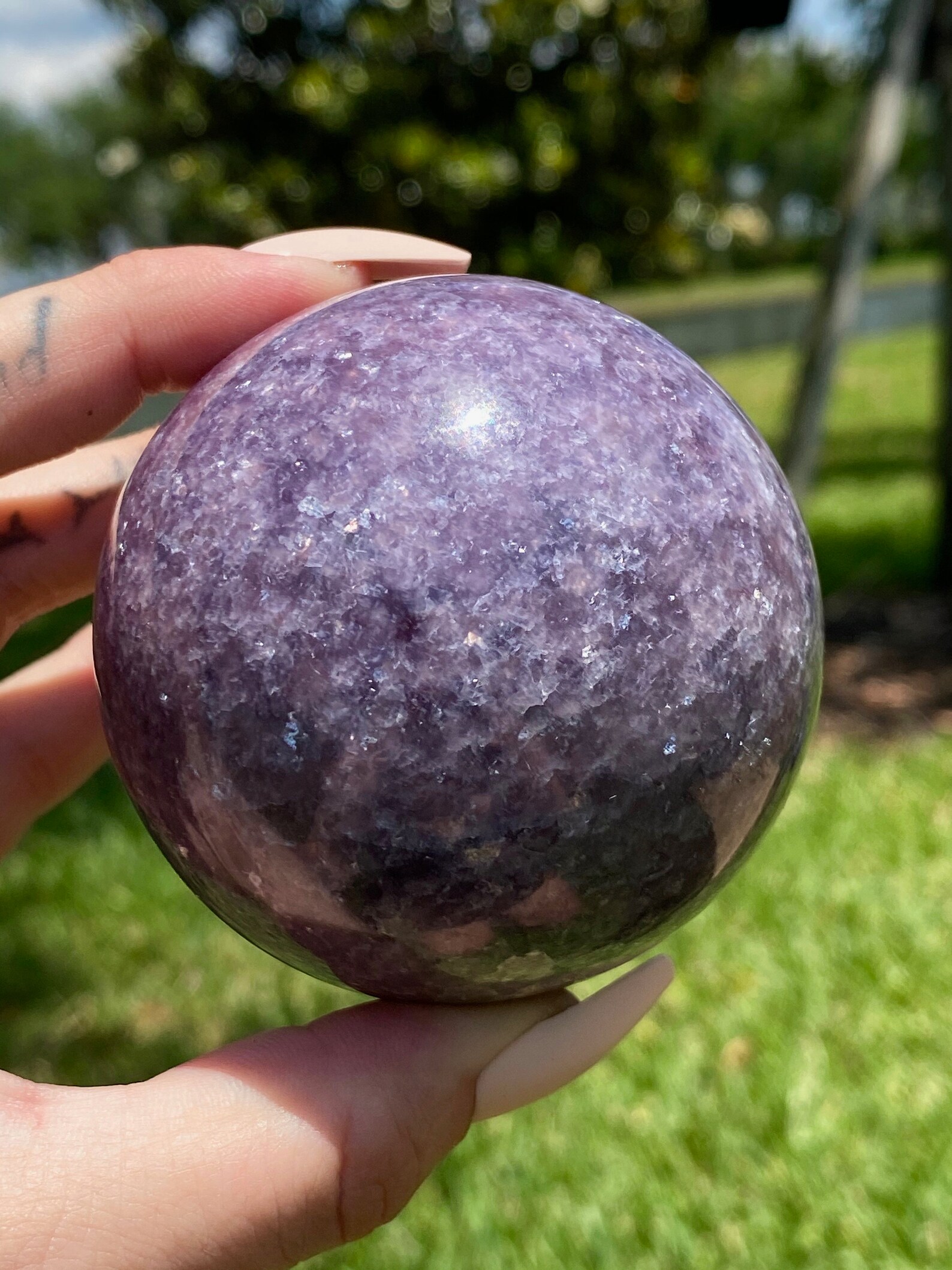 3” Top Quality Polished Gem Purple Lepidolite Crystal Sphere (stand ...