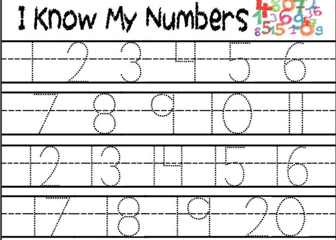 Druckbare Zahlen Arbeitsblatt 1-20 Vorschule Kindergarten - Etsy.de