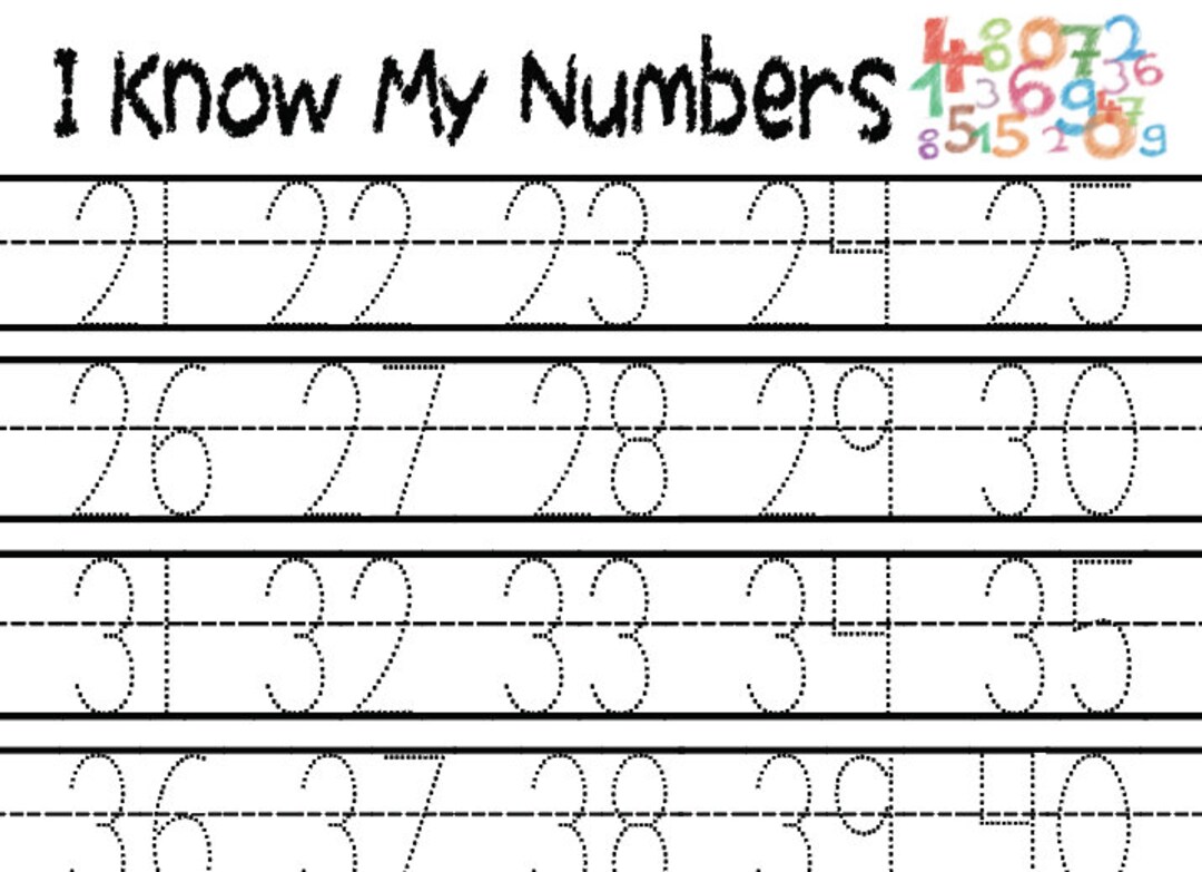 I Know My Numbers 21 to 40 Traceable Children Kids Learning Preschool ...