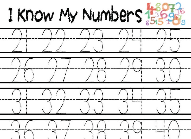 I Know My Numbers 21 to 40 Traceable Children Kids Learning Preschool ...