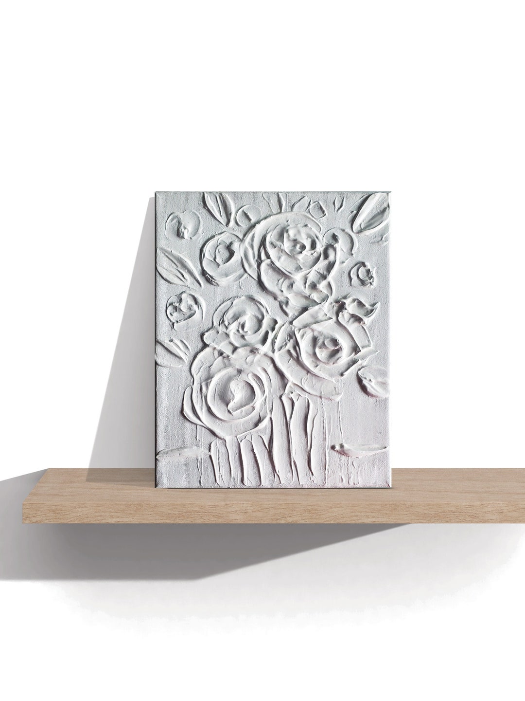 Impasto White Rose Painting: Sculptural Acrylic Art on Canvas - Etsy