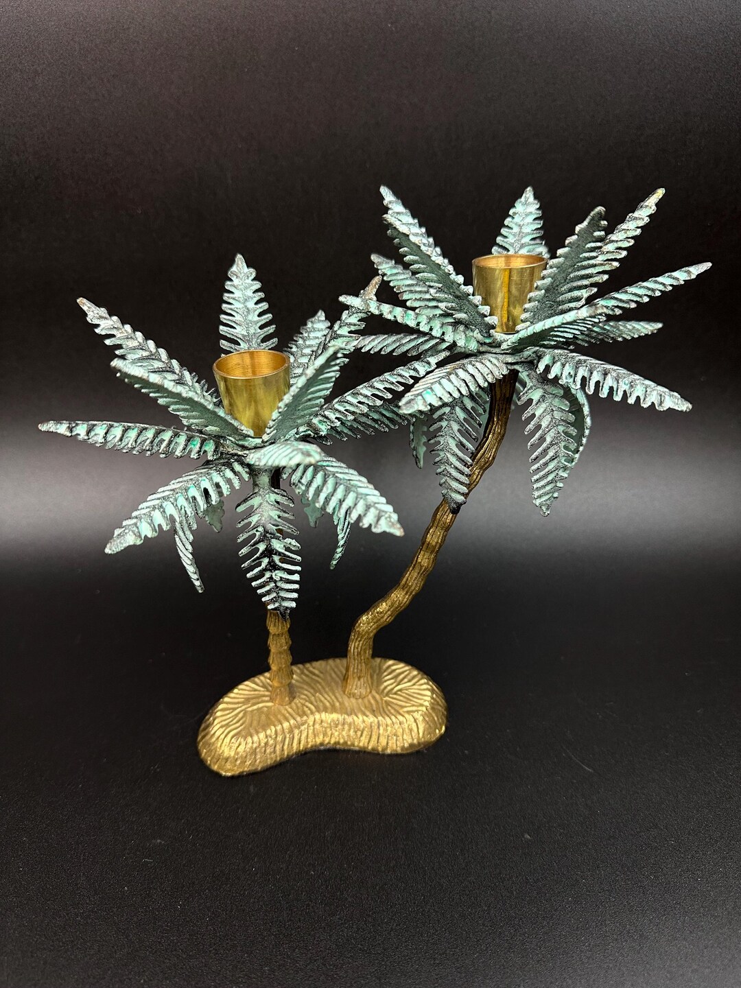 Vintage Brass & Iron Tropical Palm Trees Candle Holder/vintage Brass ...