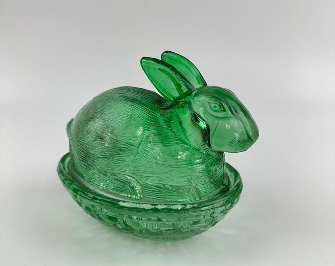 Rabbit on a Nest/green Glass Bunny/rabbit Covered Dish/rabbit on a Nest ...