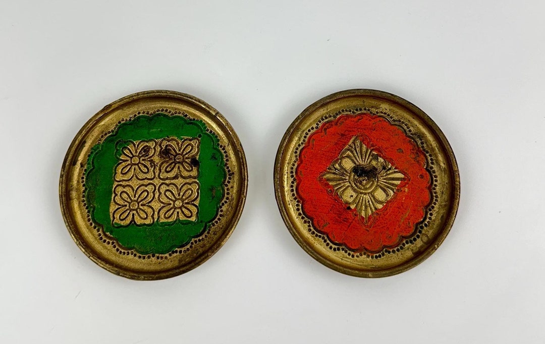 Vintage Italian Florentine Set of 2 Coasters Ornate Gold - Etsy