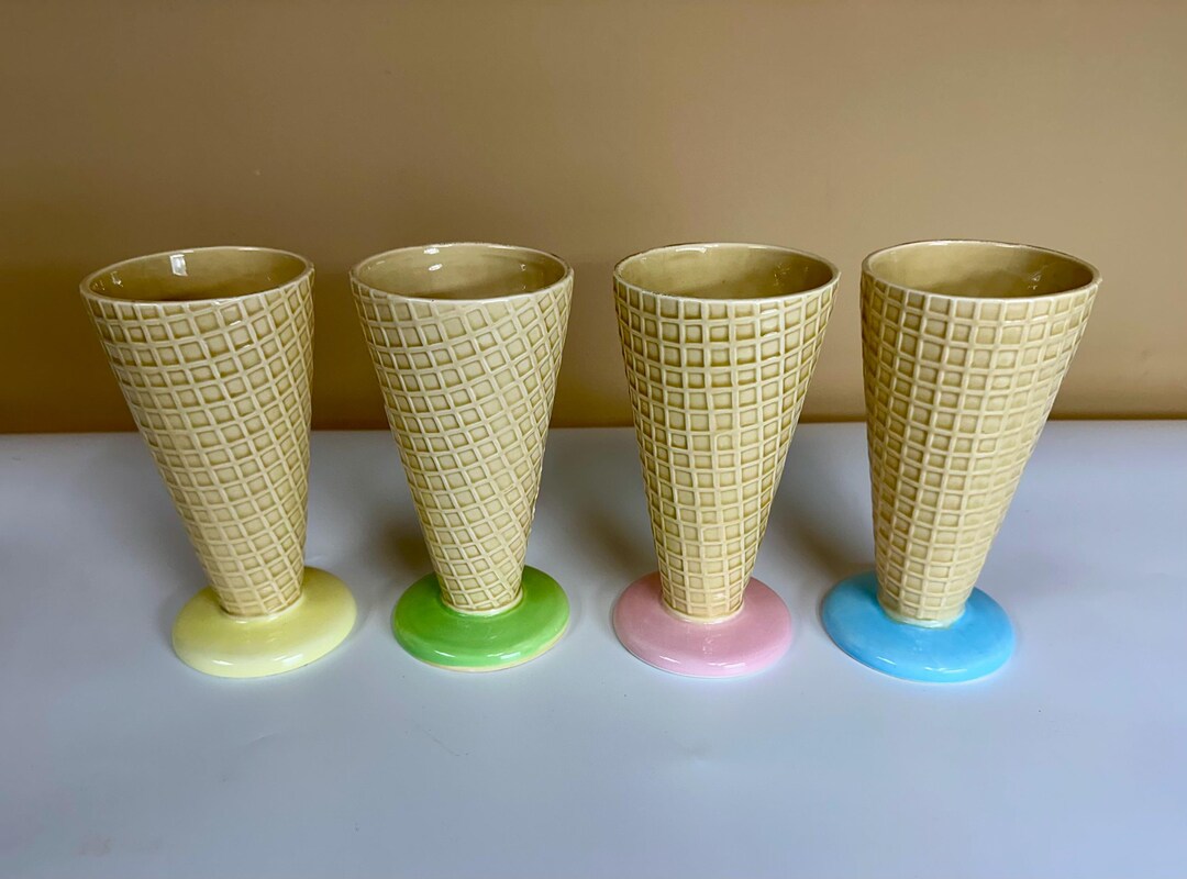Set of 4 Vintagenceramic Parfait Waffle Cone Ice Cream Parlor Cups ...