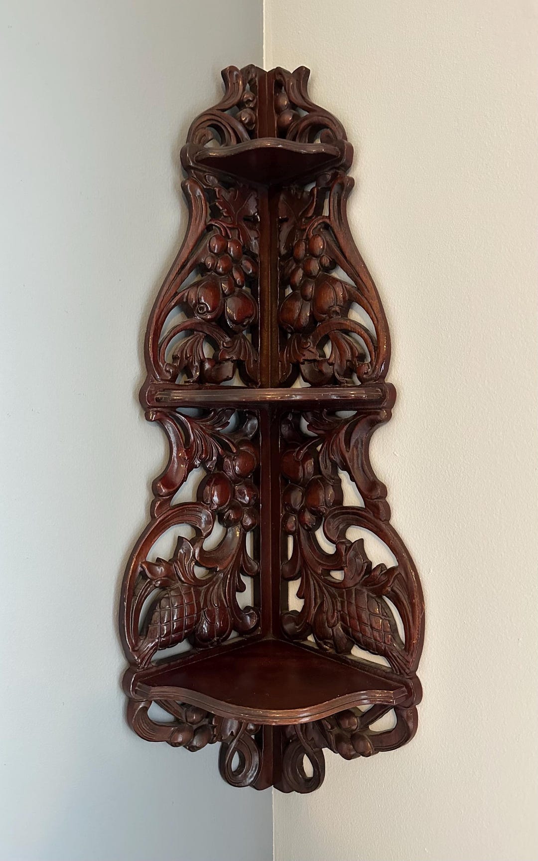 Vintage Wooden Corner Shelf 3 Tier Wall Hanging Wood Decor Shelf, Solid ...