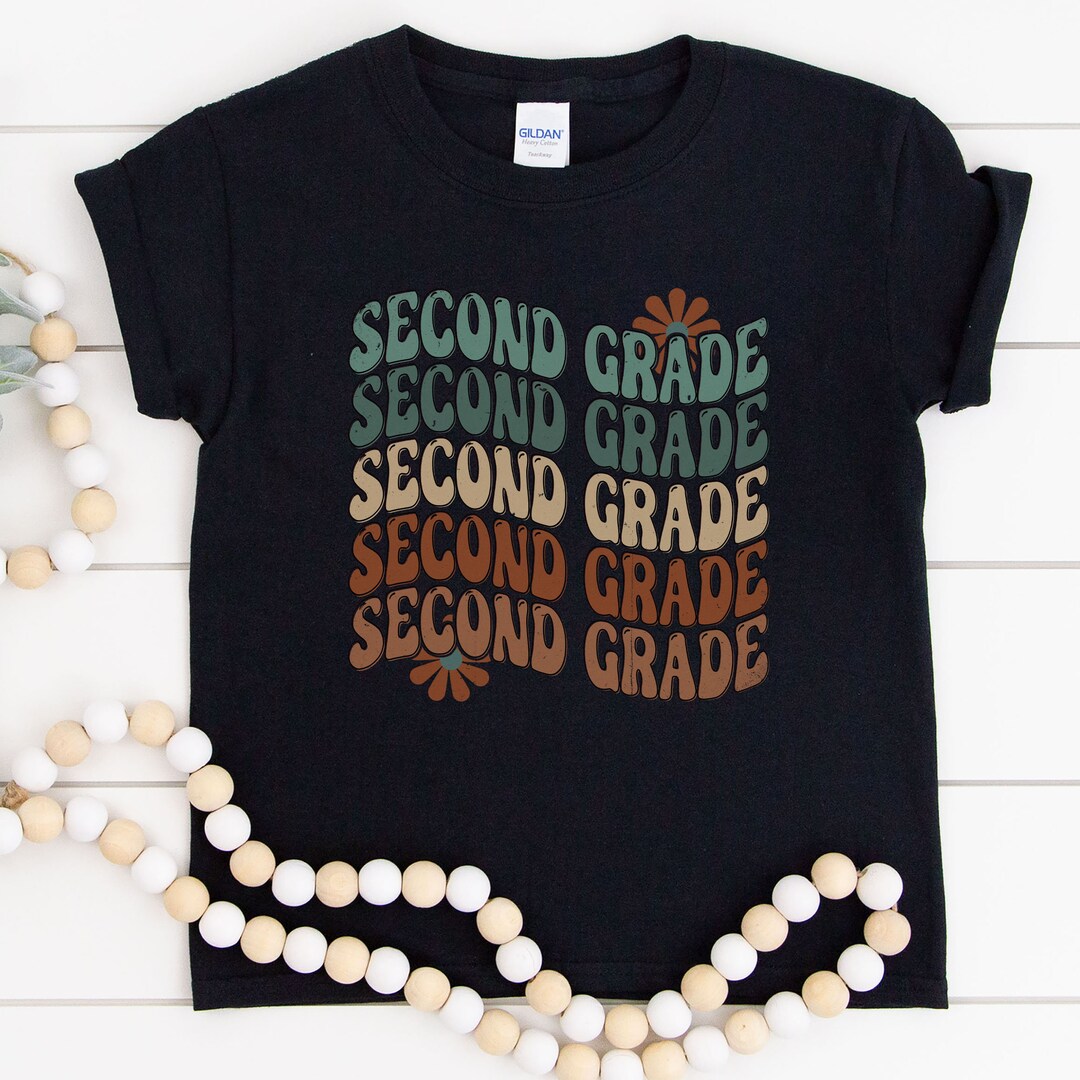 Second Grade Girl Shirt, Wavy Retro Second Grade Tee for Girls, 2nd Gr ...