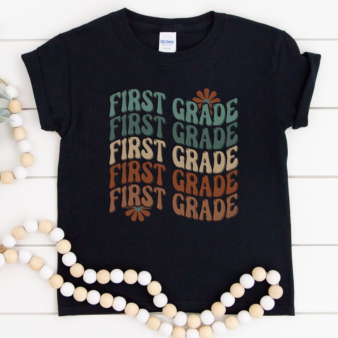 First Grade Girl Shirt, Wavy Retro First Grade Tees for Girls, 1st Gr ...