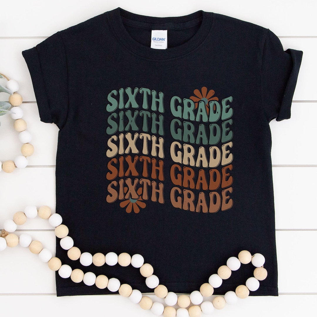 Sixth Grade Girl Shirt, Wavy Retro Tees for Girls, School Shirt, First ...