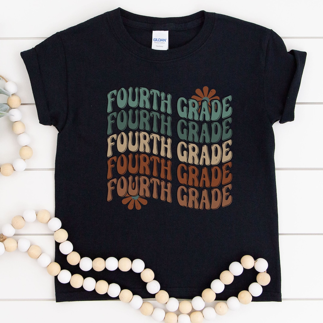 Fourth Grade Girl Shirt, Wavy Retro Fourth Grade Tees for Girls, 4th Gr ...