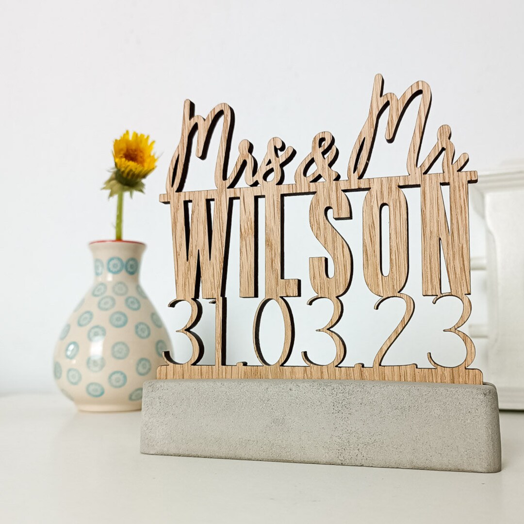 Stand With Name Date Wedding All Couples Personalized Gift Oak or ...