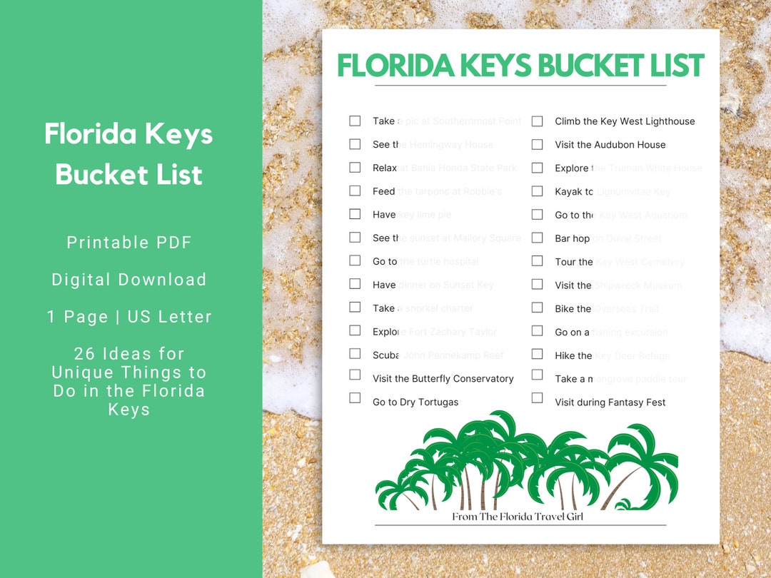 Printable Florida Keys Bucket List 8.5x11 INSTANT DOWNLOAD - Etsy