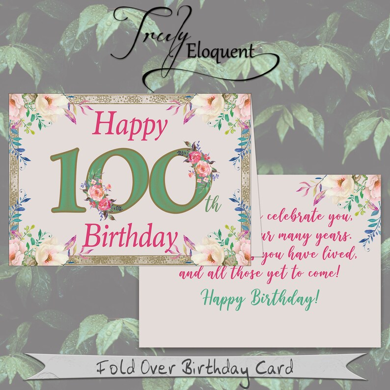 100th Happy Birthday 5x7 Card For Her Feminine Floral Etsy