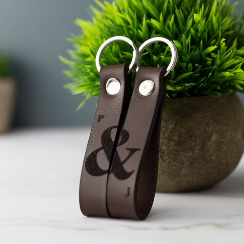 Personalised Couples Leather Keyring Set Matching Pair of - Etsy