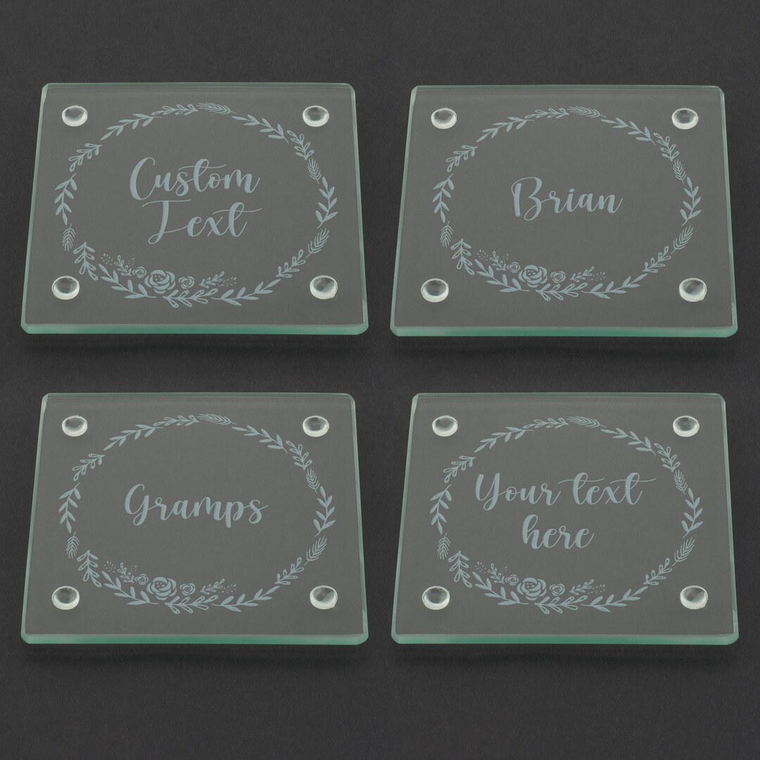 Glass Coaster Personalised Custom Text Name Laser Engraved - Etsy UK