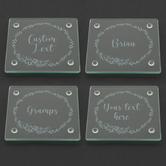 Glass Coaster Personalised Custom Text Name Laser Engraved | Etsy UK