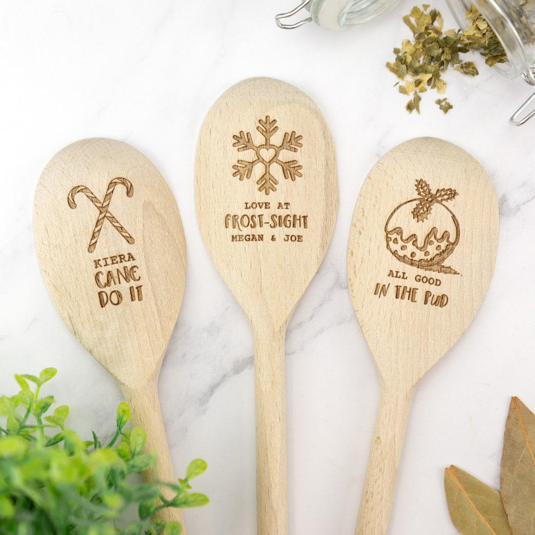 Christmas Personalised Engraved Wooden Spoon Custom Text Baking Baker ...