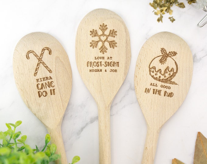 Personalised Engraved Wooden Spoon Custom Text Baking Baker Chef Star ...