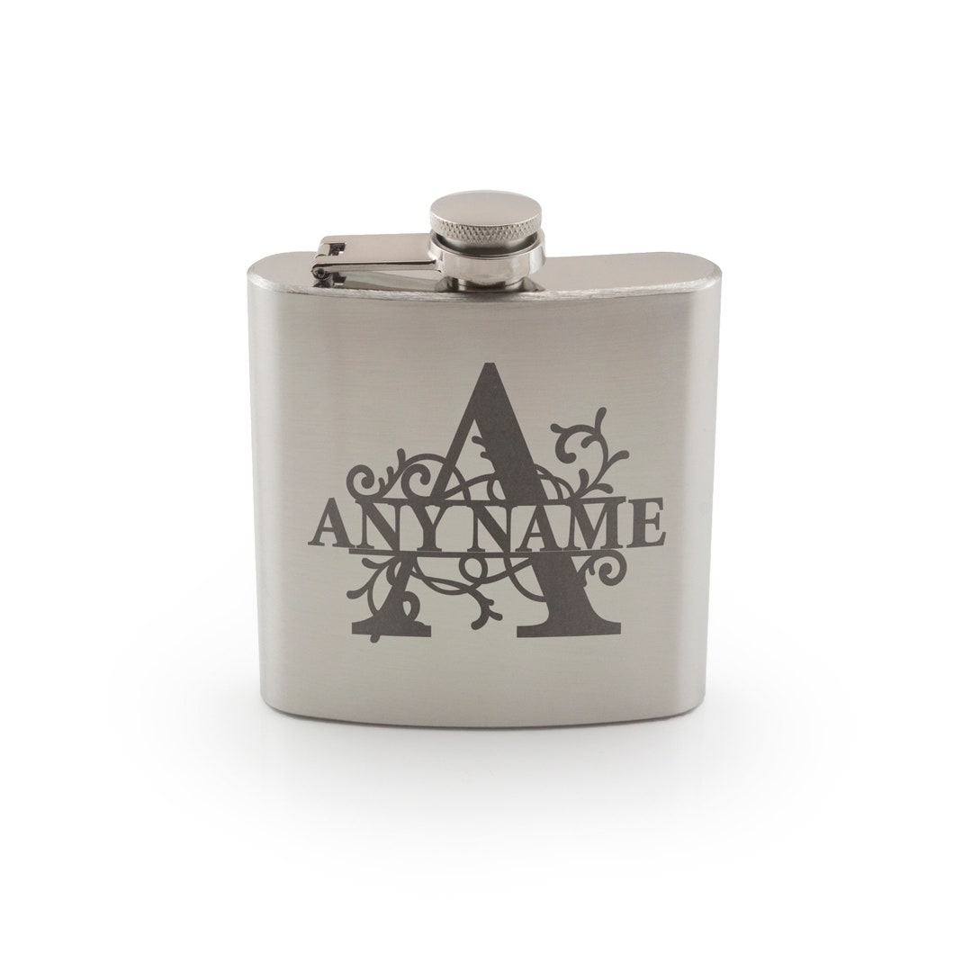 Personalised Hip Flask Word and Initial Custom Name 6oz Laser Engraved ...