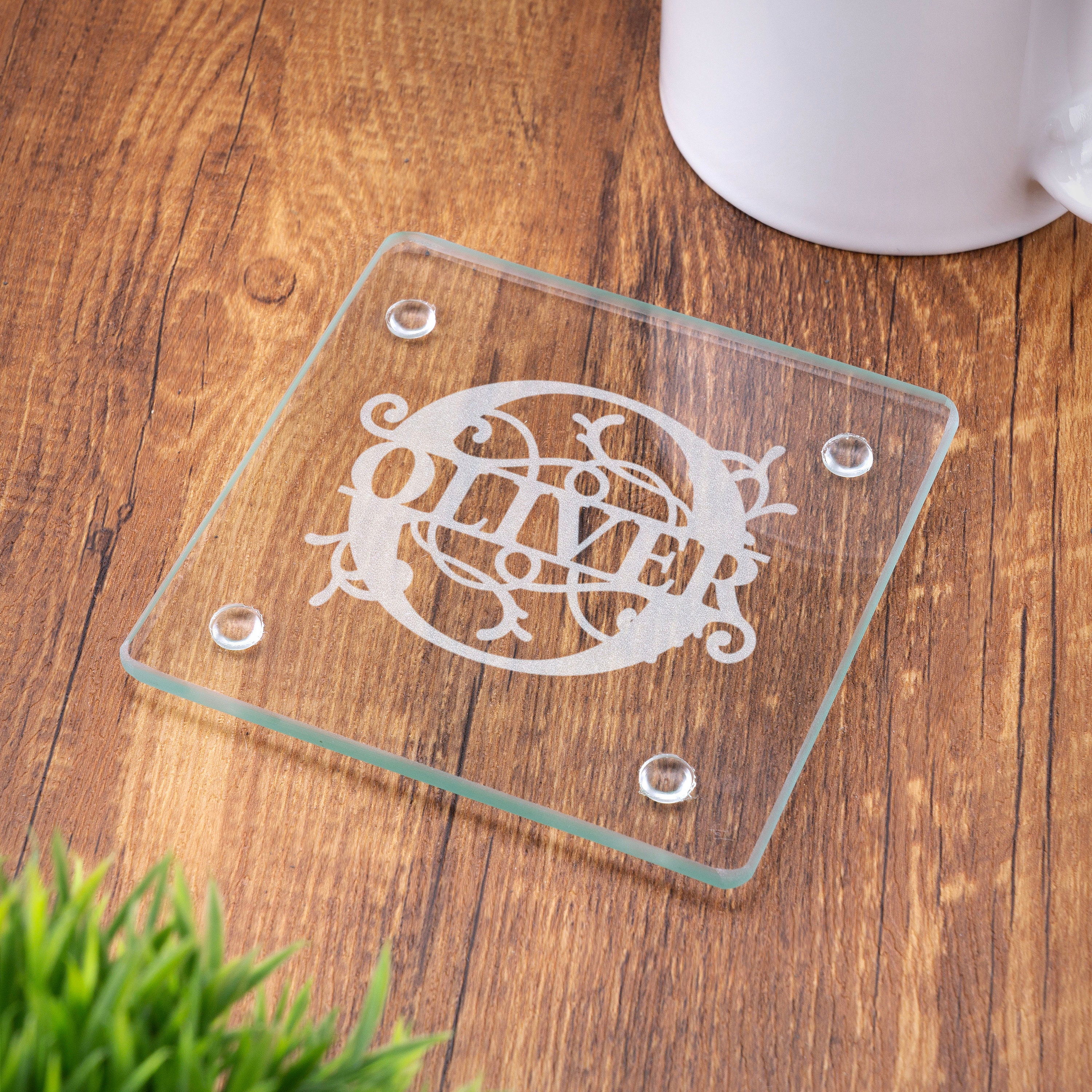 Glass Coaster, Personalised Initial Letter & Name, Laser Engraved Gift ...