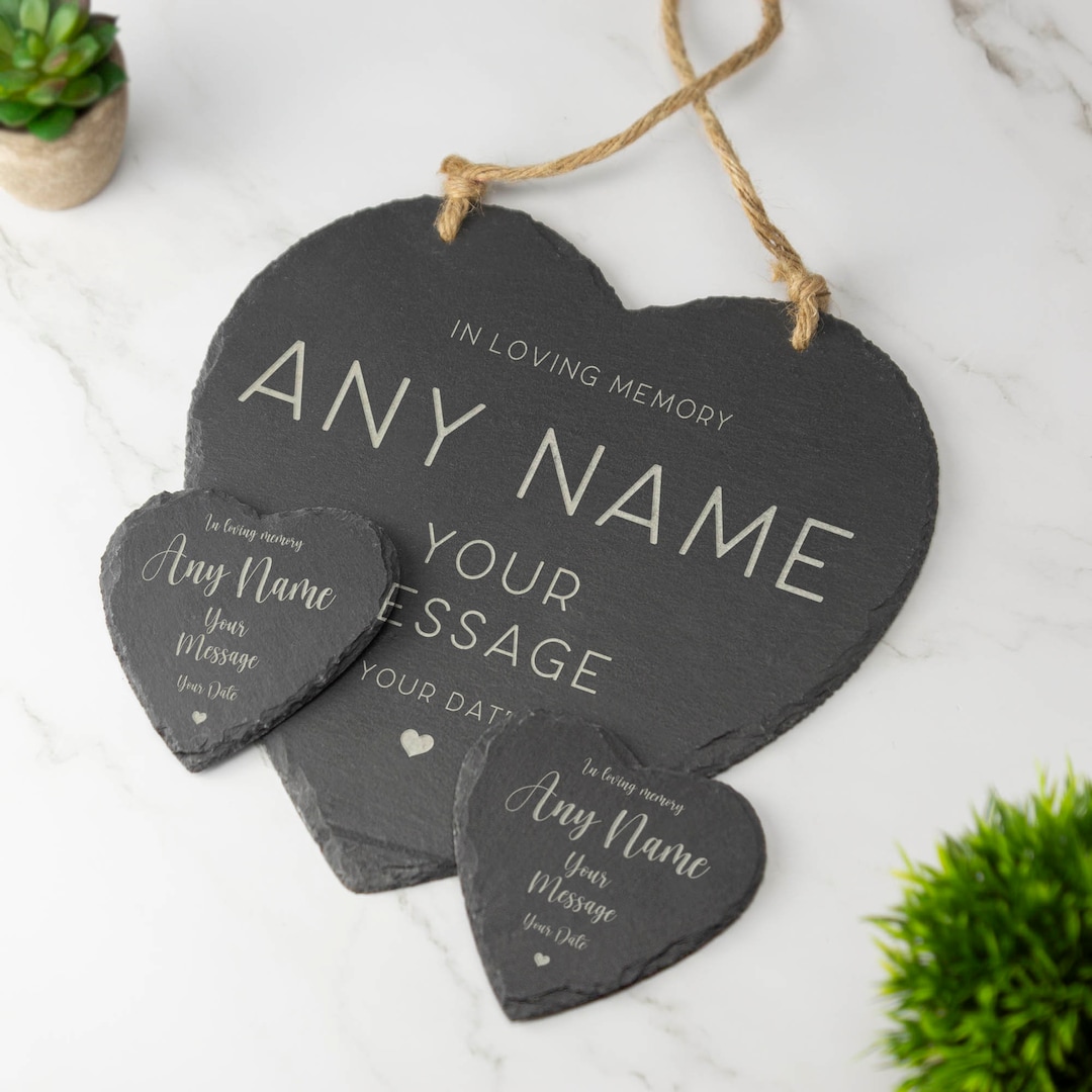 Personalised Memorial Heart Plaque Grave Slate Marker Custom Headstone ...