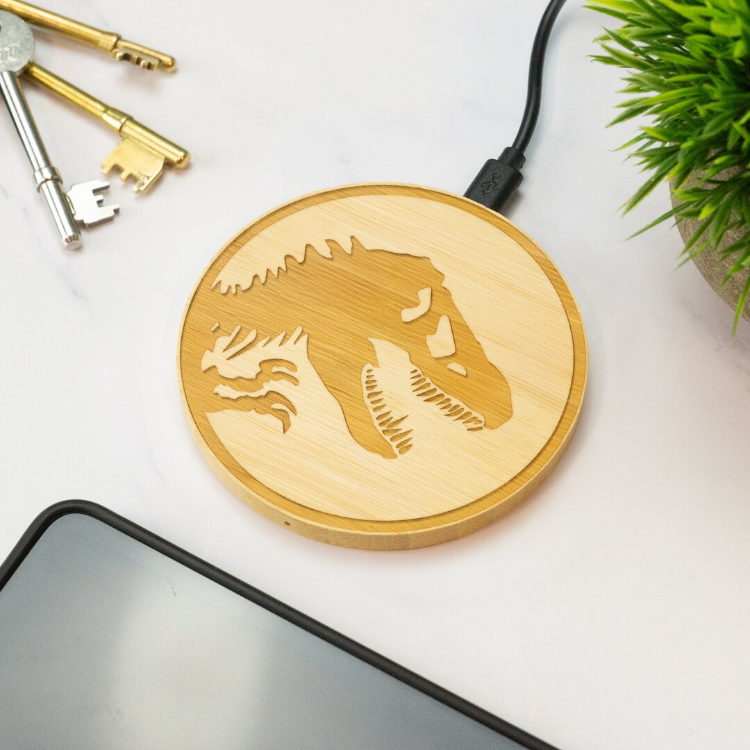 Dinosaur Wireless Phone Charger Wooden Cell Phone Charger Jurassic Era ...