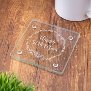Glass Coaster Personalised Custom Text Name Laser Engraved Gift ...