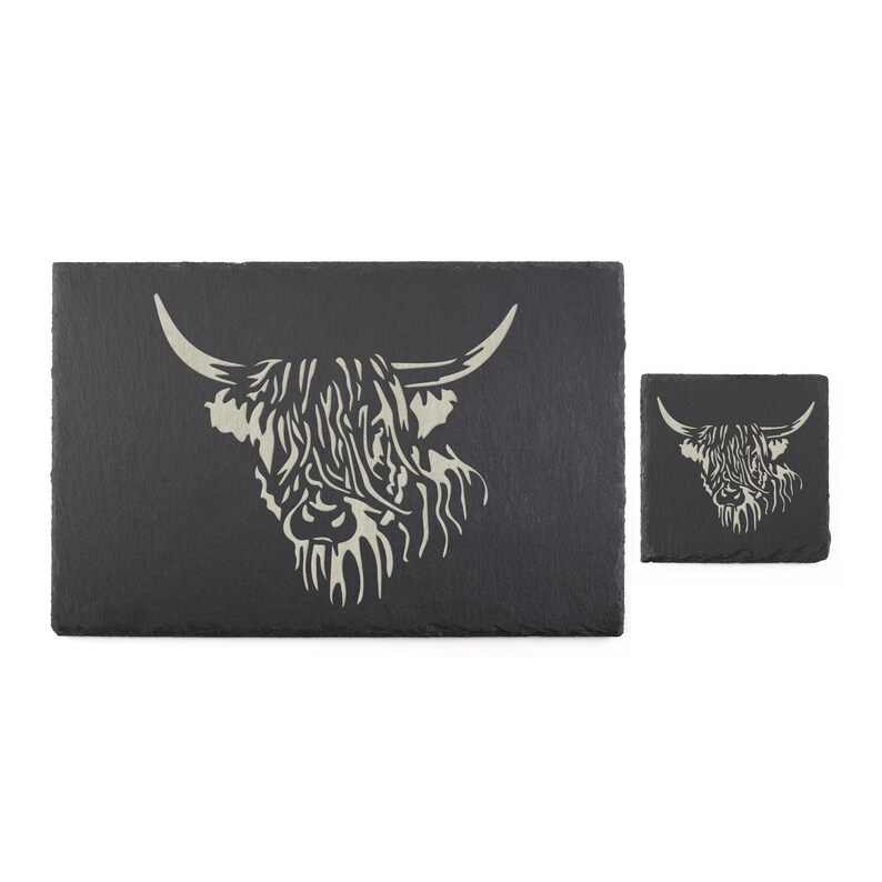 Slate Placemat & Coaster Set Highland Cow Laser Engraved - Etsy UK