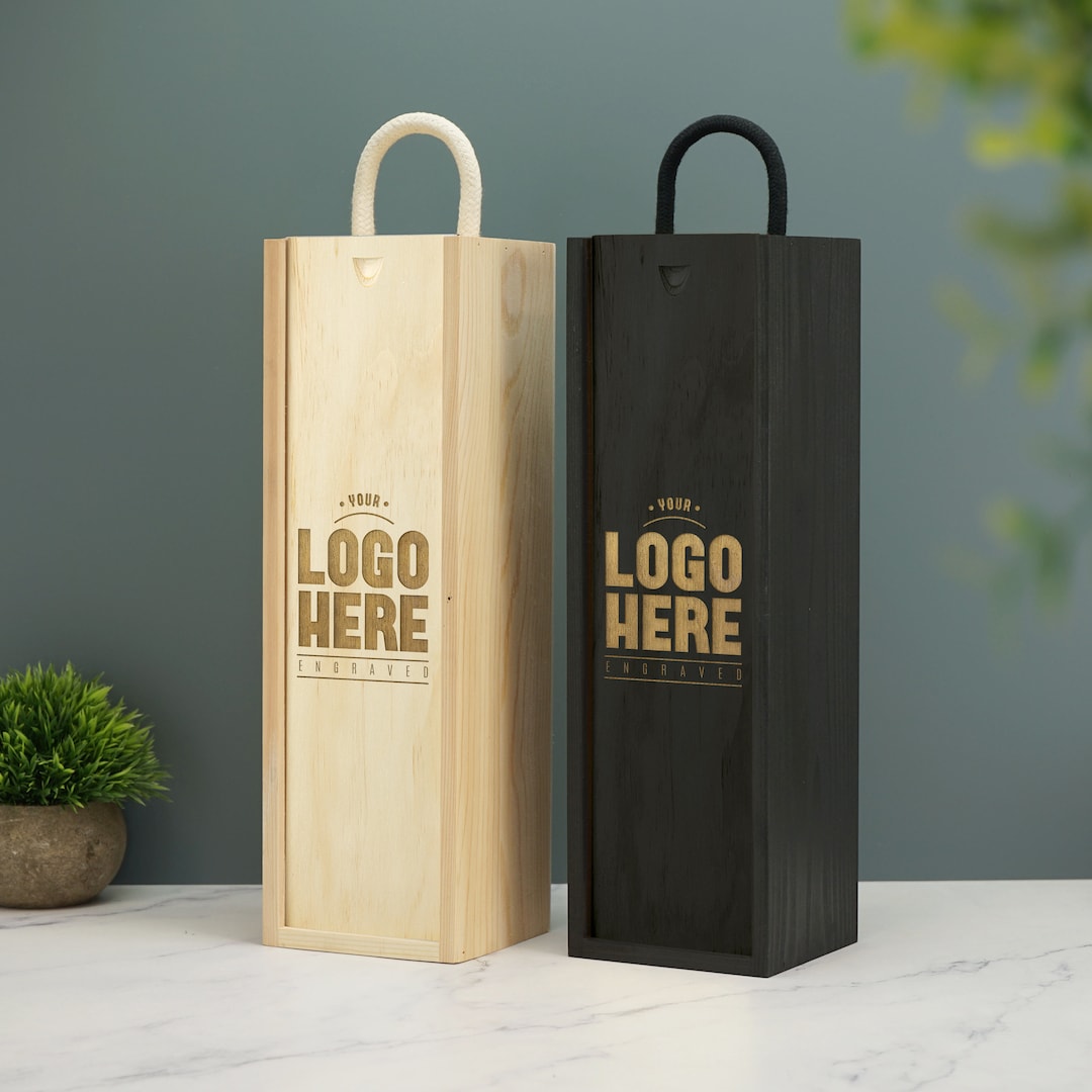 Personalised Logo Wine Box Custom Laser Engraved Gift Birthday Business ...