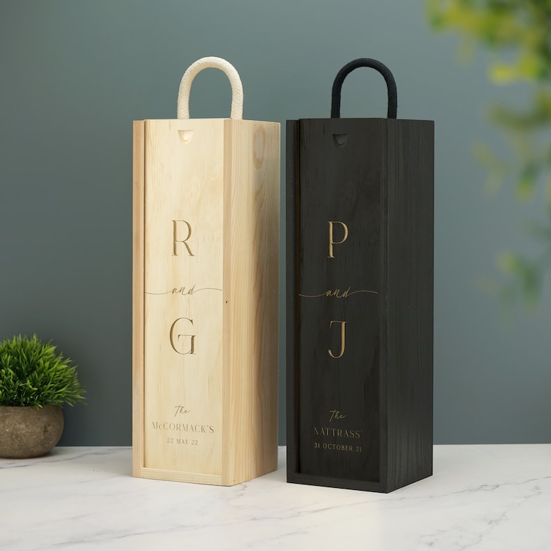 Couple's Initials Wine Box Custom Laser Engraved Gift Birthday ...