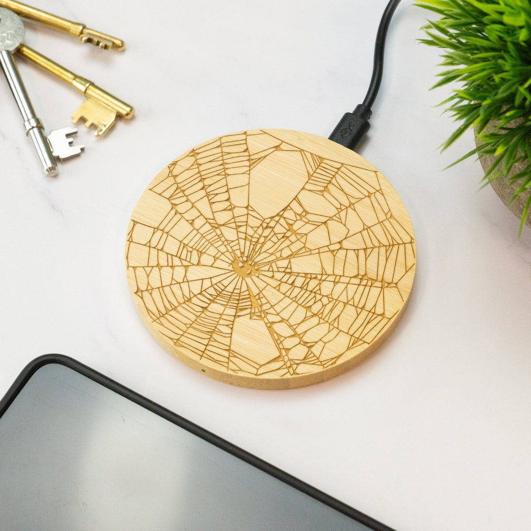 Spider Web Wireless Phone Charger Wooden Cell Phone Charger Spooky ...
