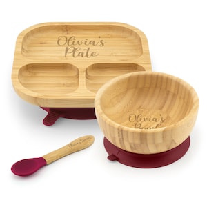 Personalised Bamboo Childrens Dining Set Spoon & Bowl - Custom Engraved ...