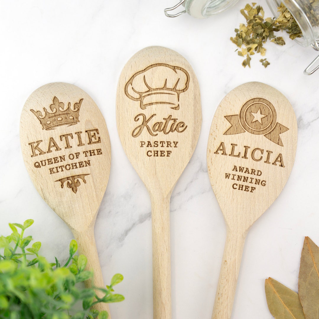 Personalised Engraved Wooden Spoon Custom Text Baking Baker Chef Star ...