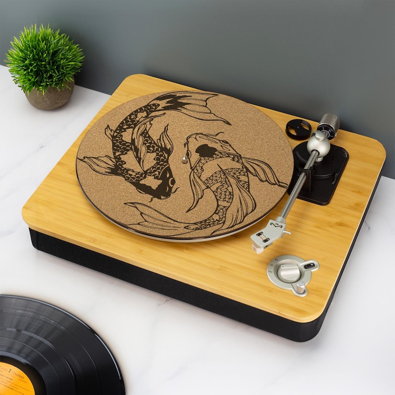 Koi Fish Yin and Yang Record Player Slip Mat Turntable DJ Slip Mat UV ...