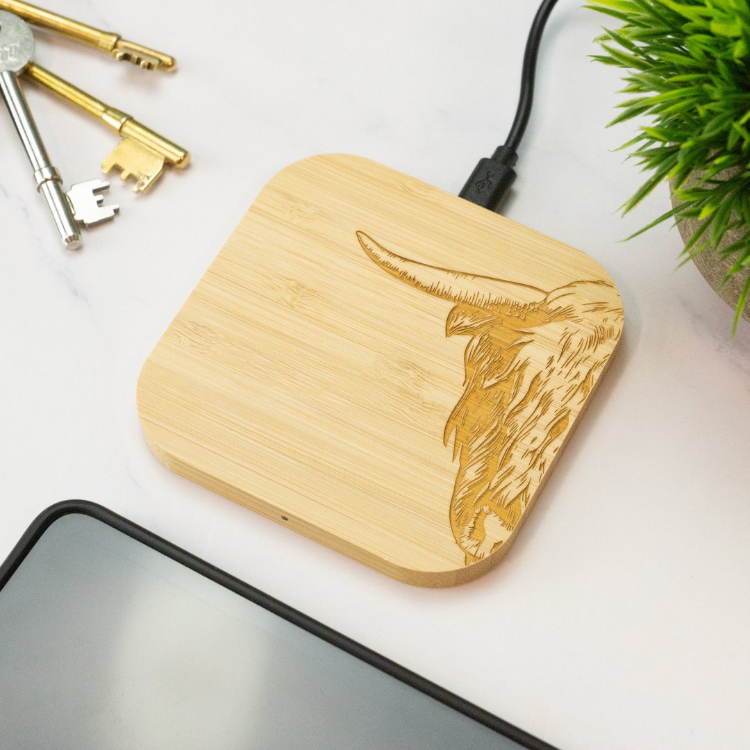 Highland Cow Wireless Phone Charger Wooden Cell Phone Charger Rustic ...