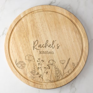 Personalised Wild Flowers Engraved Wooden Chopping Board Cheese Board ...