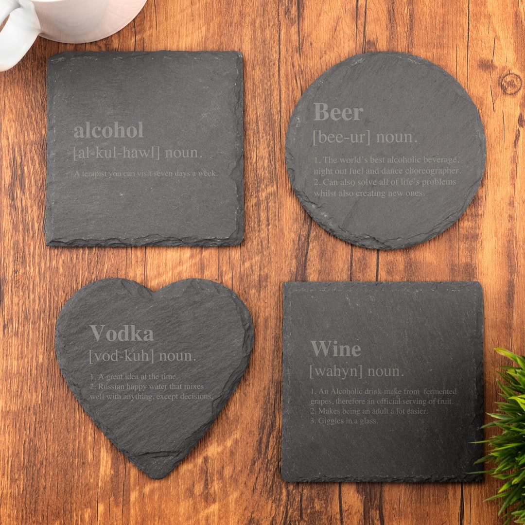 Alcohol Definition Slate Coaster, Beer Wine Vodka Gin Laser Engraved ...