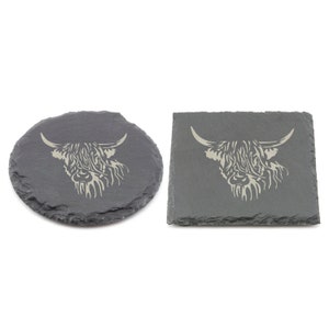 Highland Cow Slate Coaster Shabby Chic Laser Engraved Gift | Etsy