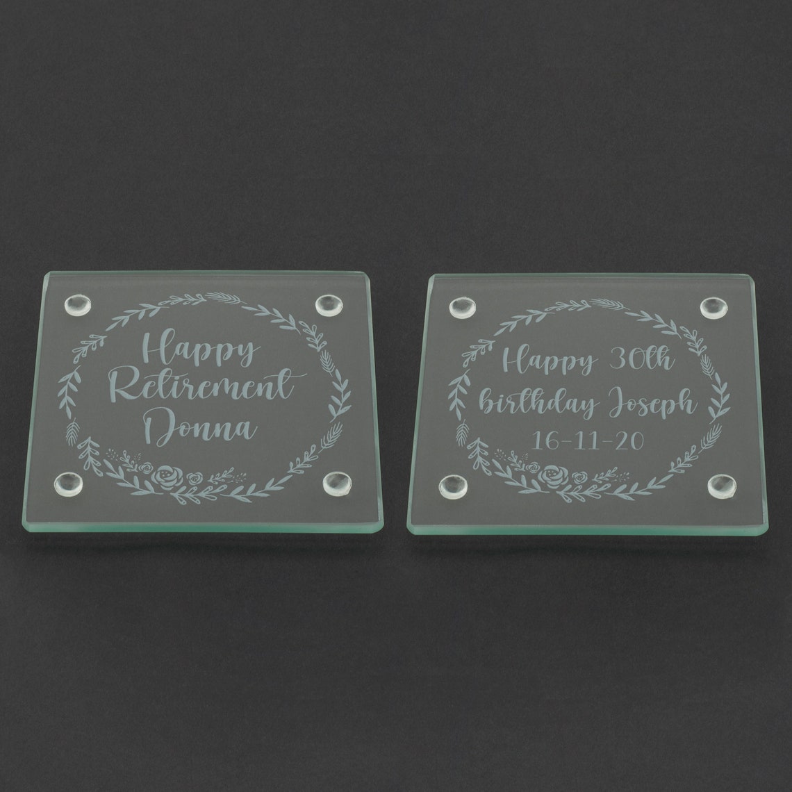Glass Coaster Personalised Custom Text Name Laser Engraved - Etsy UK