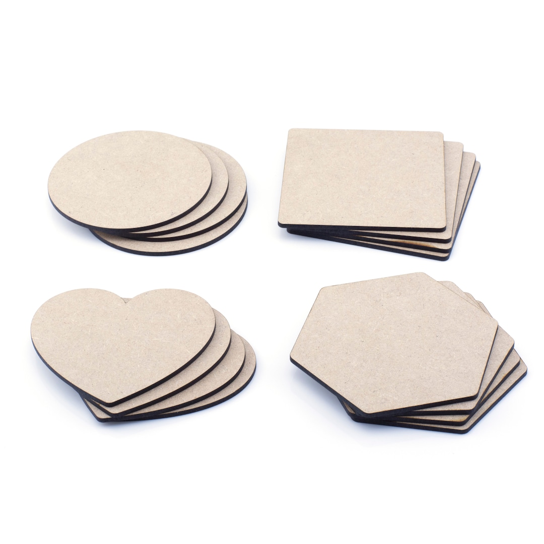10 X Wooden MDF Coaster Blanks Craft Painting 100mm Circle Square ...