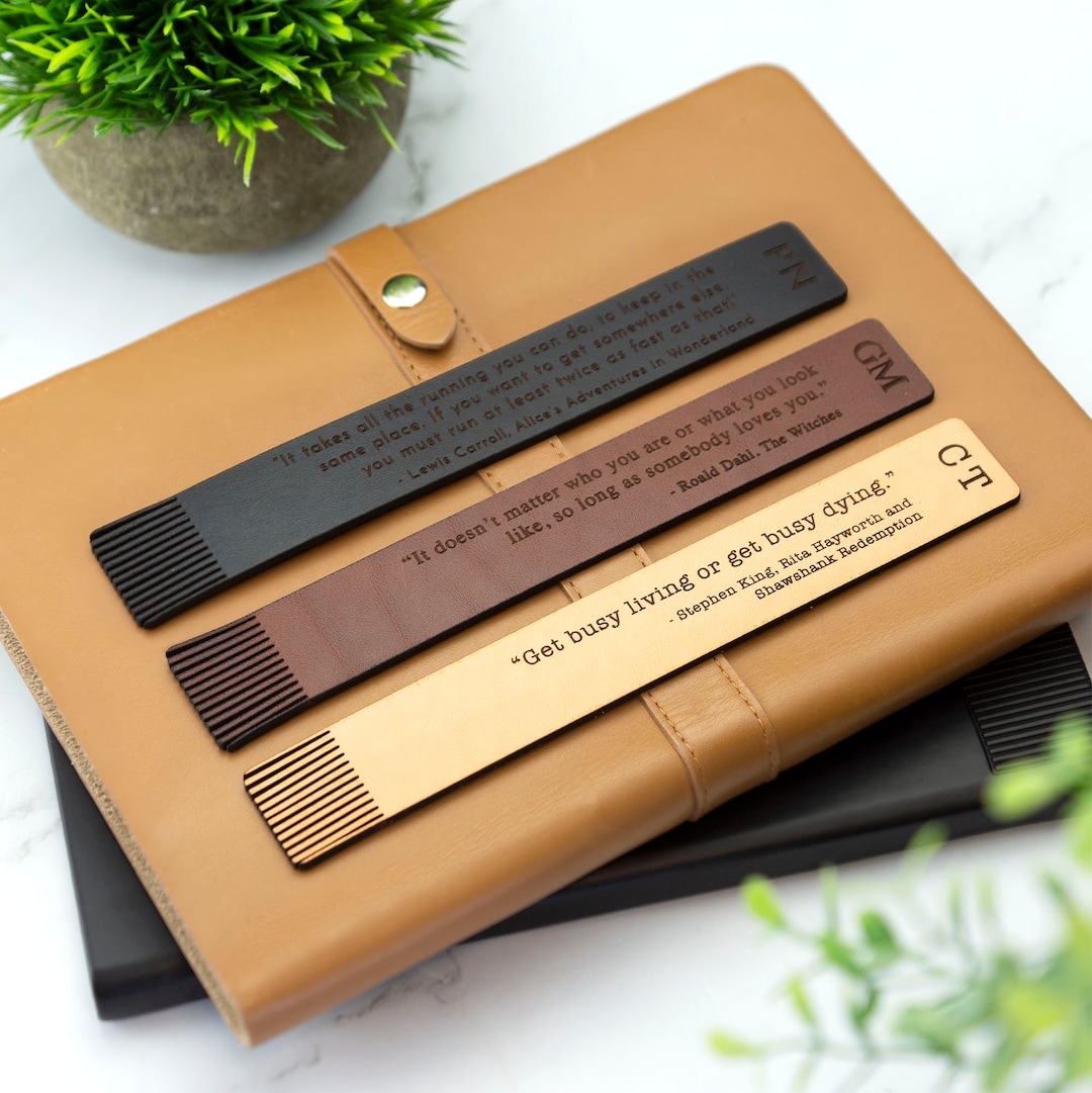 Personalised Leather Bookmark With Custom Quote & Initials Laser Cut ...