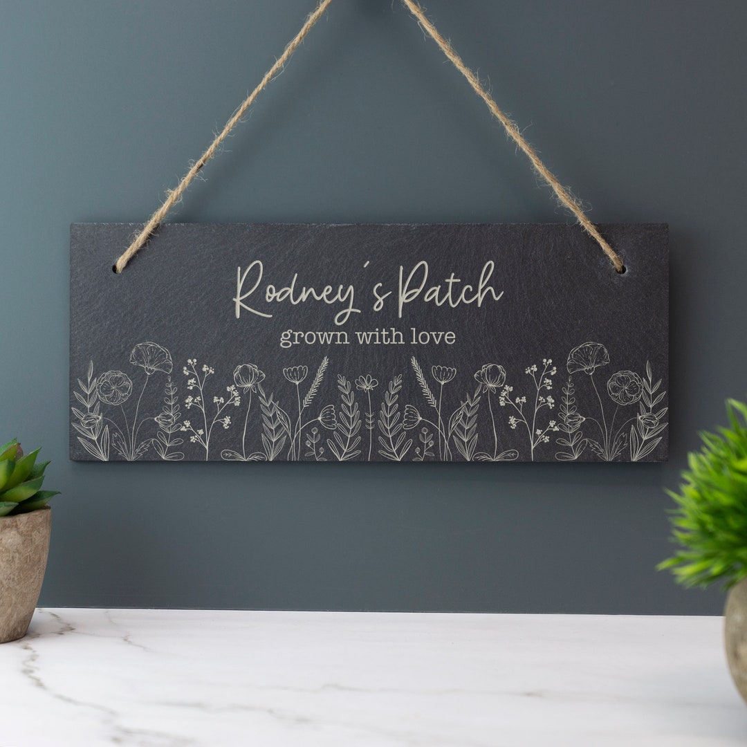 Personalised Flower Style Slate Sign Garden Sign, Customised House ...