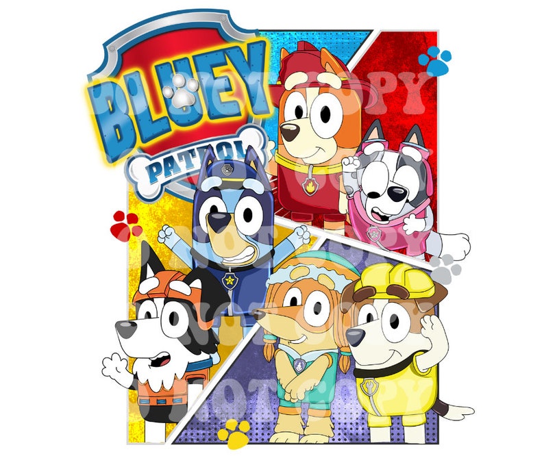Paw Patrol Bluey, DTF Transfer, Heat Transfer, Ready to Press - Etsy UK