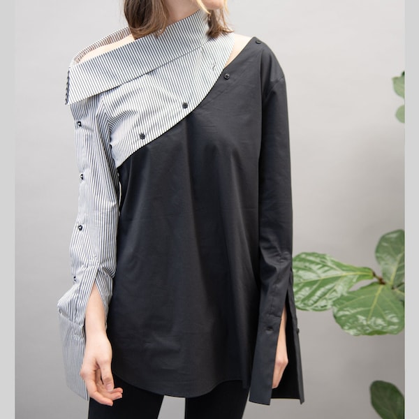 Two Tone Convertible Shirt,open Shoulder Shirt,detachable Shirt ...