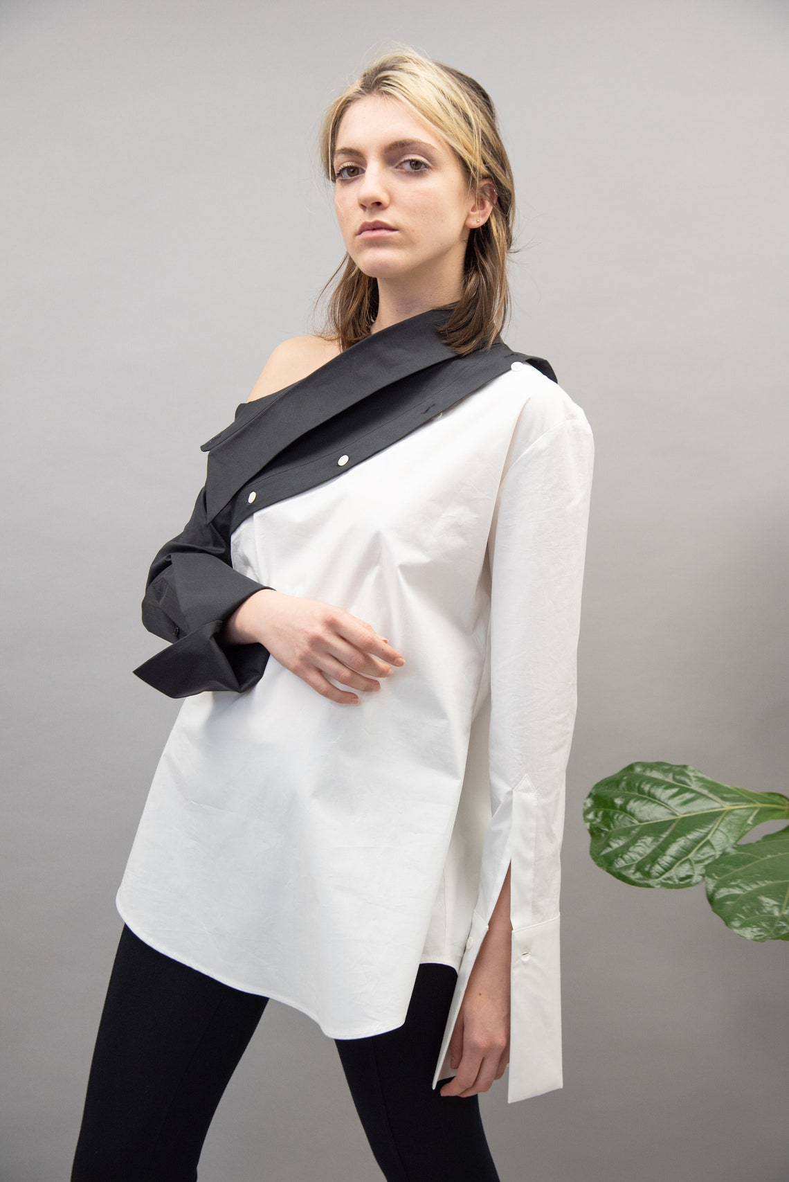 Black/white Convertible Shirt,open Shoulder Shirt,detachable Shirt ...