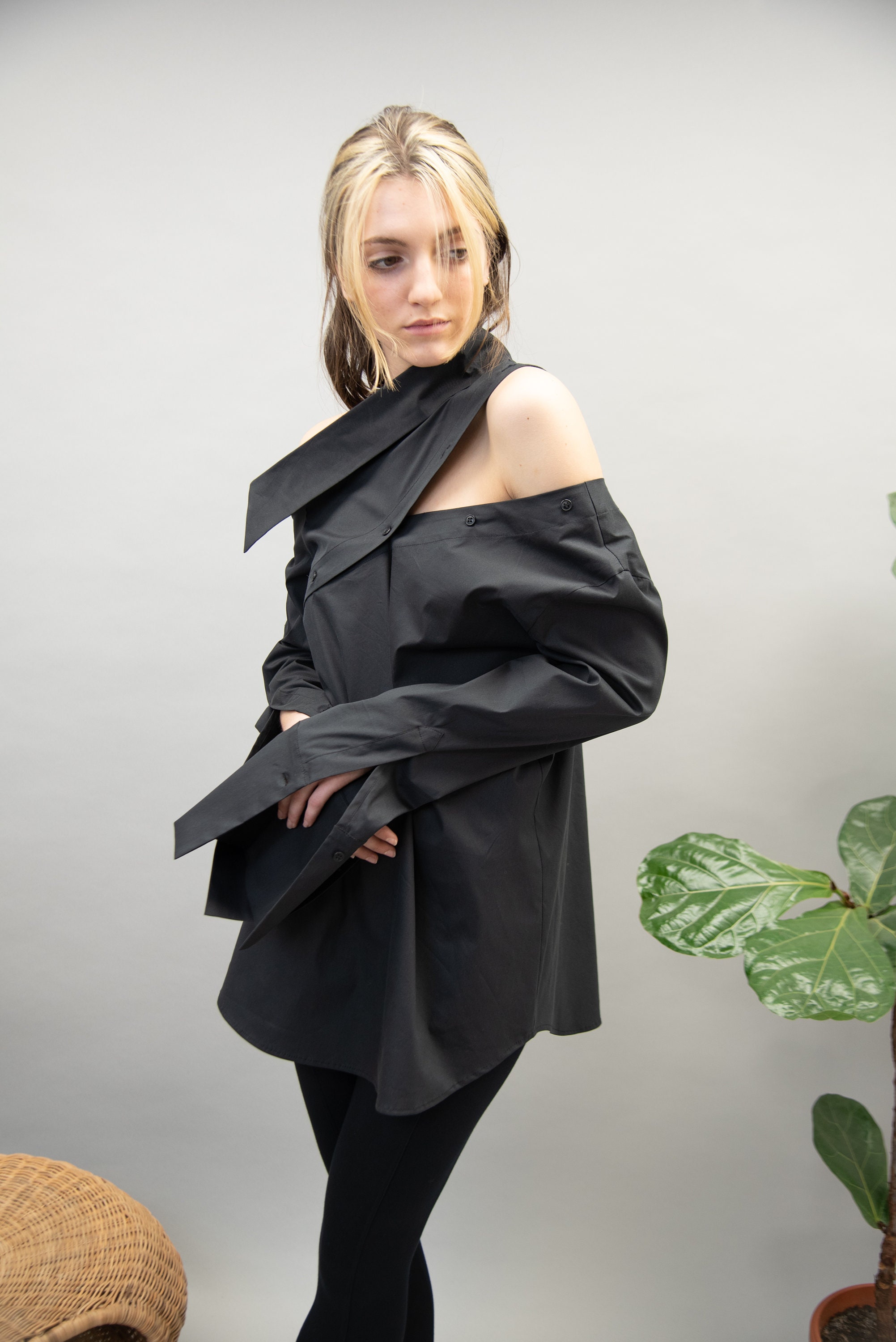 Black Convertible Shirtopen Shoulder Shirtdetachable - Etsy