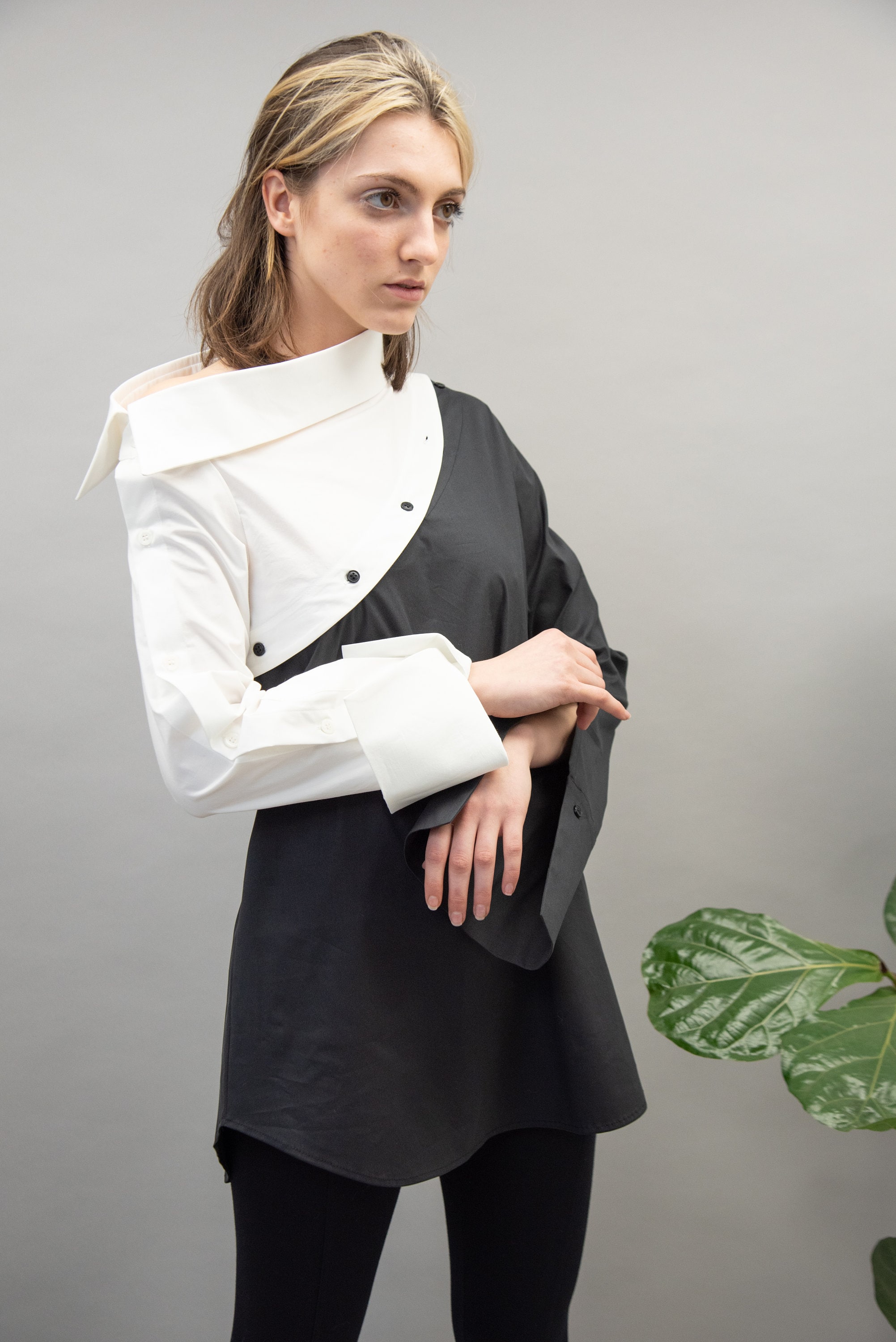 Black/white Convertible Shirt,open Shoulder Shirt,detachable Shirt ...