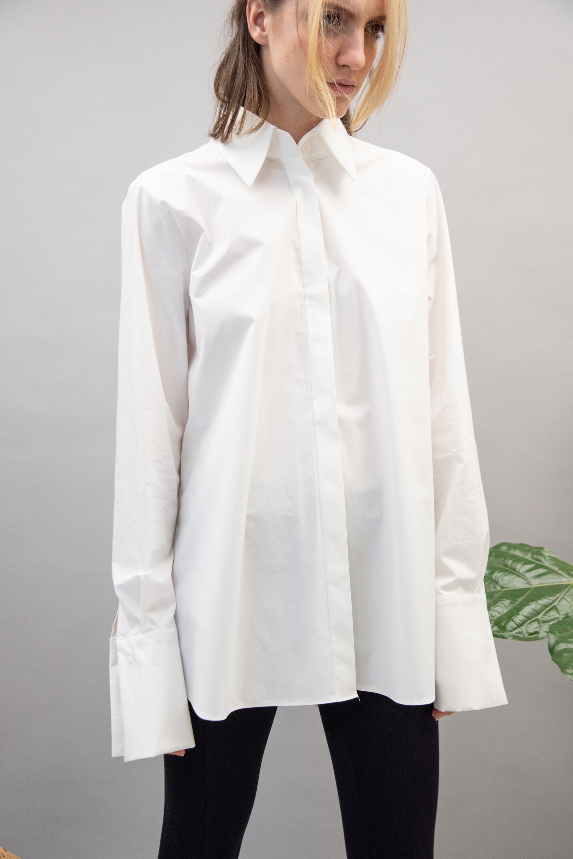 White Asymmetrical Shirt,collared Shirt,open Back Shirt,oversized White ...