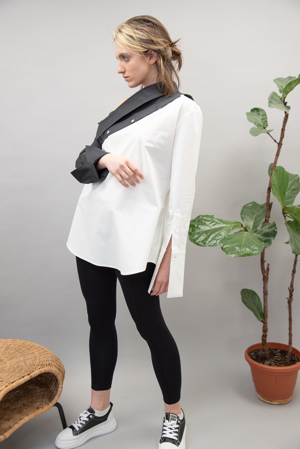 Black/white Convertible Shirt,open Shoulder Shirt,detachable Shirt ...